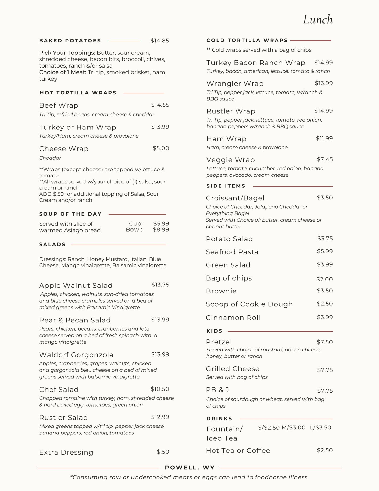 Lunch Menu – Hayloft Powell
